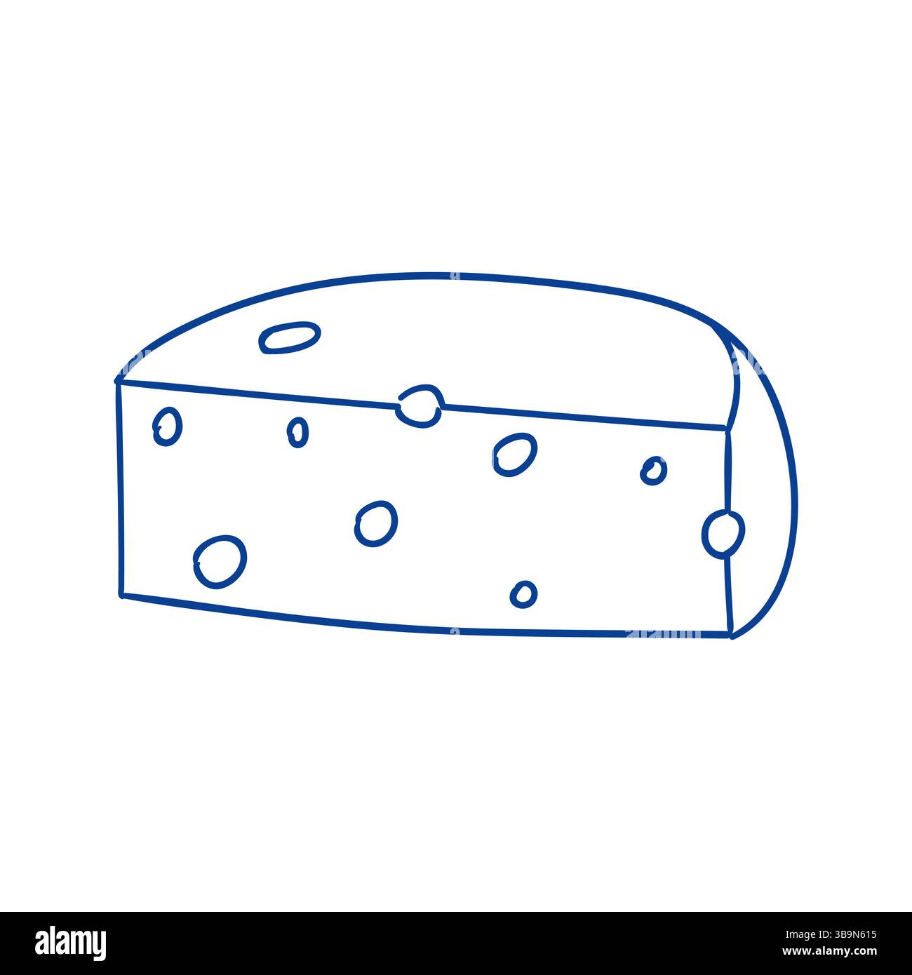 Cheese wedge with holes on a plain background in simple line art style ...