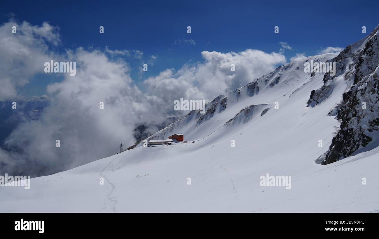 Japanese Alps winter hiking on snowy mountains of Kisokoma Stock Photo ...