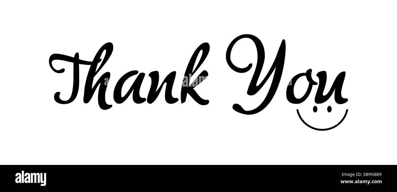 thank you hand writing letters calligraphy with smiling emoji vector ...