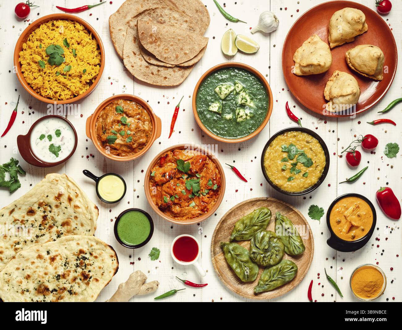 Indian cuisine dishes: tikka masala, dal, paneer, samosa, chapati ...