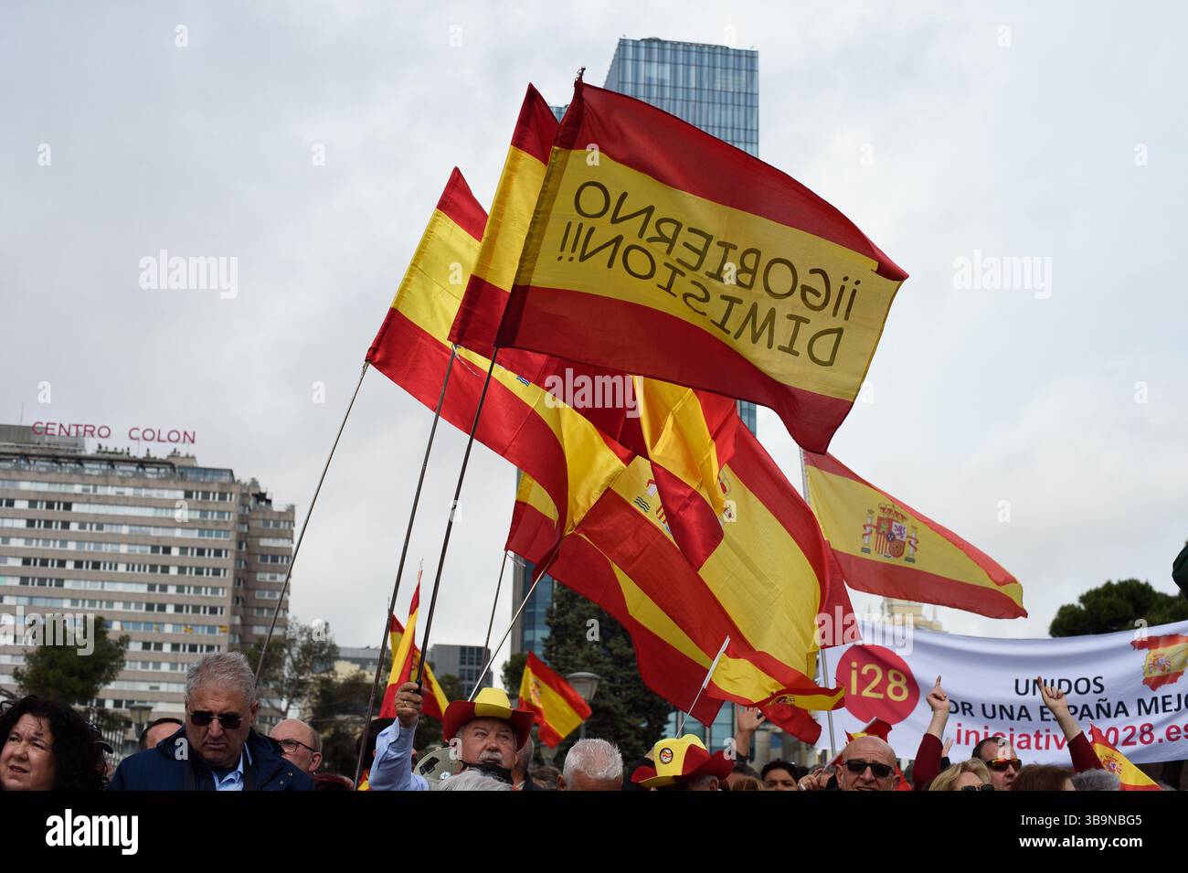 Madrid, Spain. 10th May, 2025. People with flags of Spain protest ...