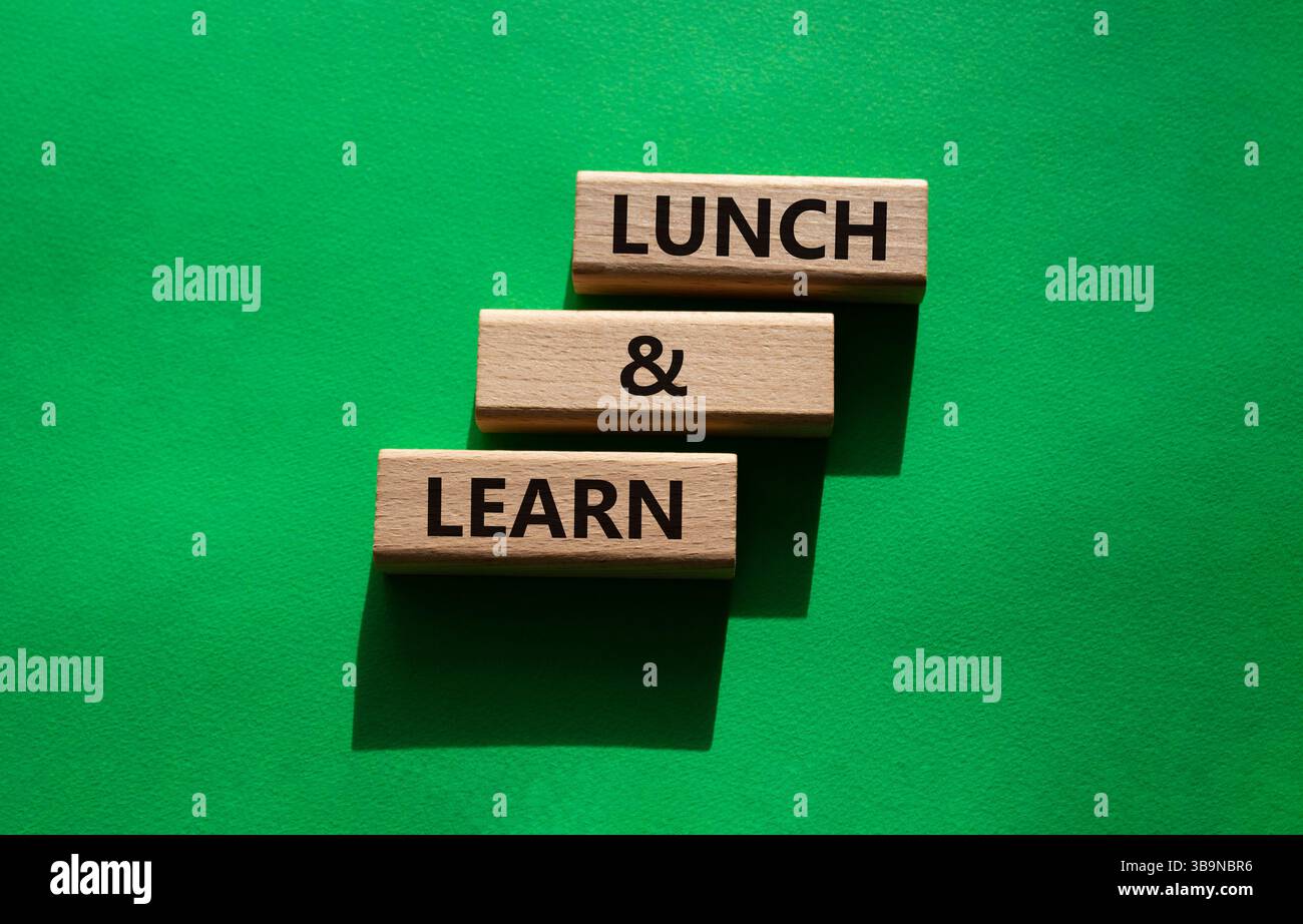 Lunch and learn symbol. Concept words Lunch and learn on wooden blocks ...