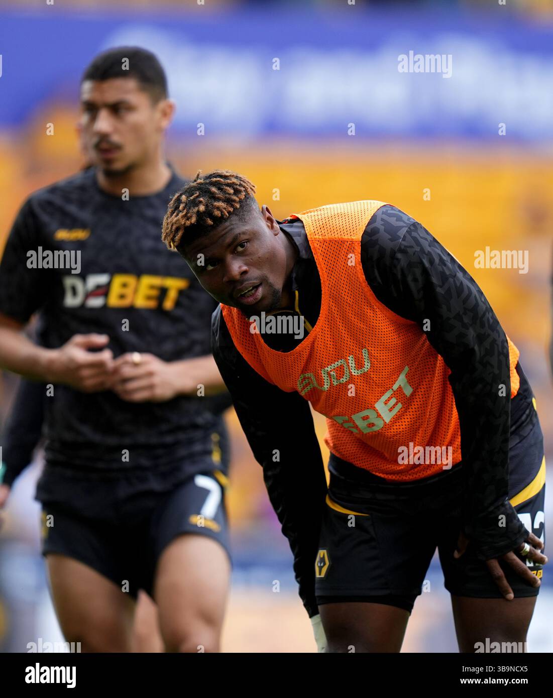 Wolverhampton Wanderers' Emmanuel Agbadou warming up prior to kick-off ...