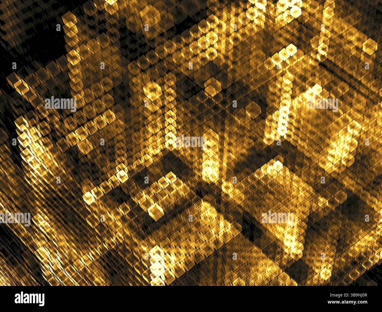 Abstract golden cubes - computer-generated image. Fractal geometry: sci ...