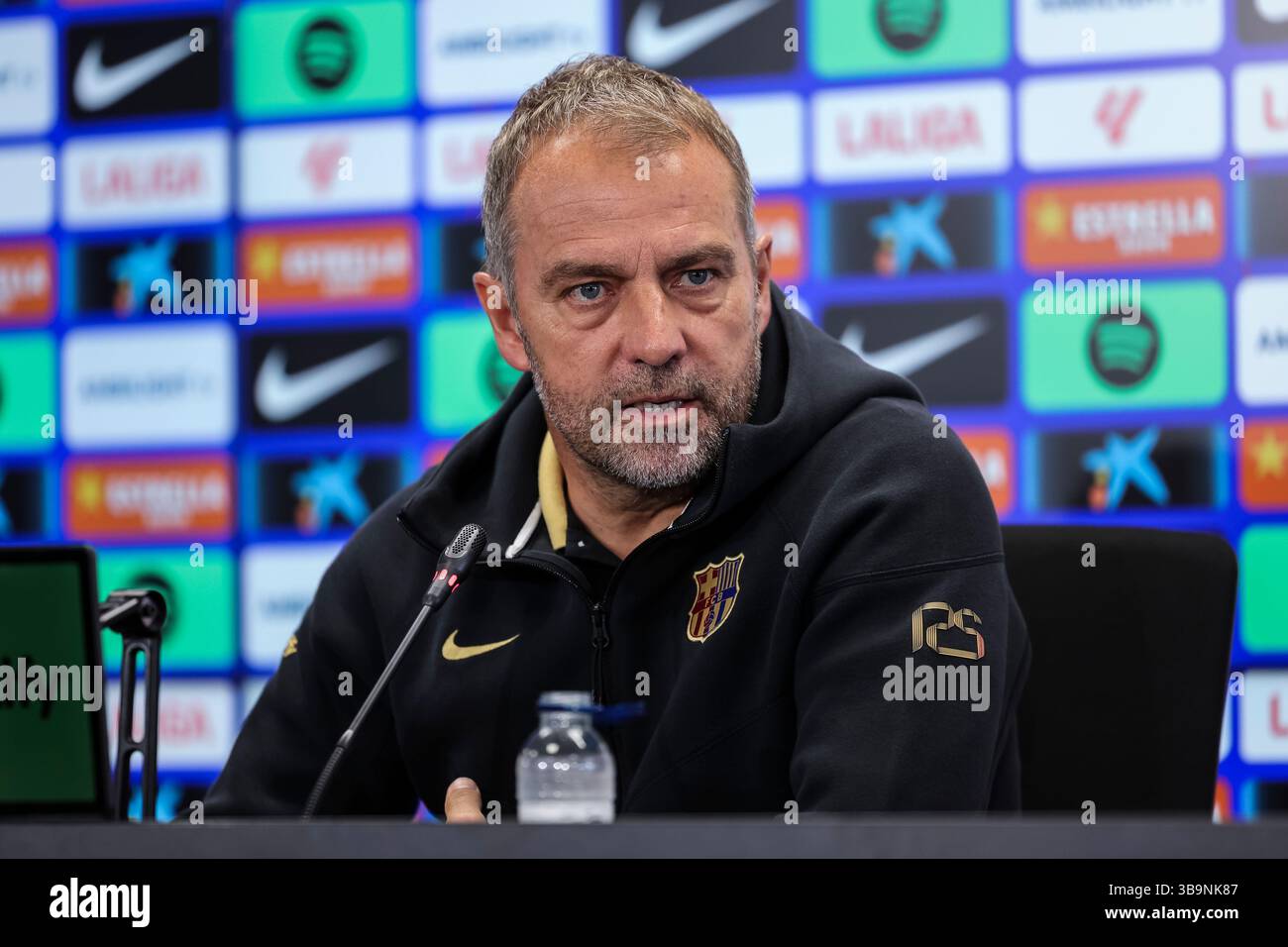 Hansi Flick, head coach of FC Barcelona attends his press conference ...