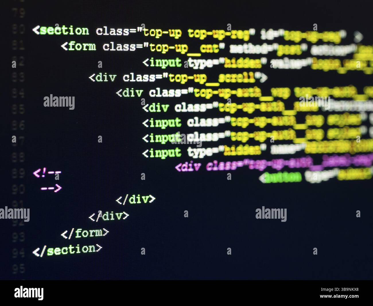 Computer Code HTML. Software development. Software source code. Writing programming code on ...
