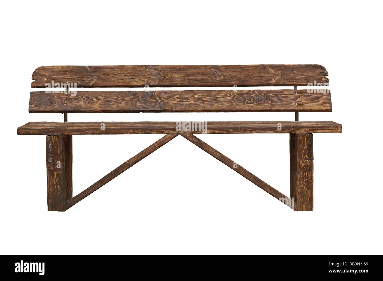 Wooden bench with a pronounced beautiful texture for a park or garden ...