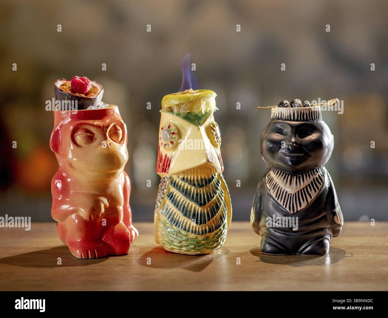 Tiki Drink Cocktails Collection. Set of three tropical tiki cocktails ...