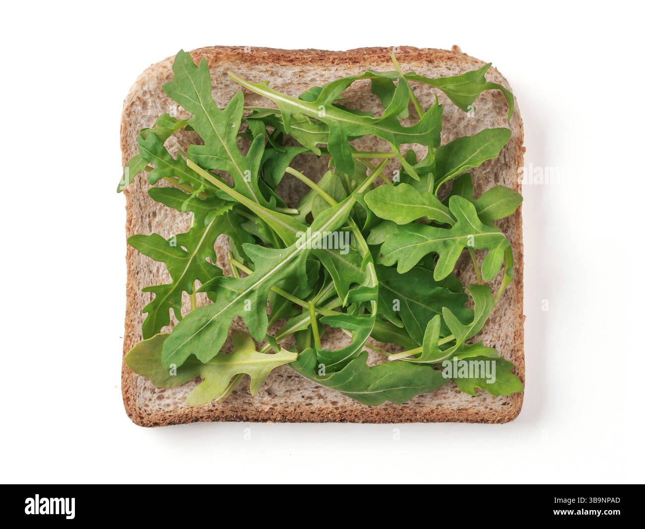 Bread slice with arugula leaves isolated on white, clipping path. Slice ...