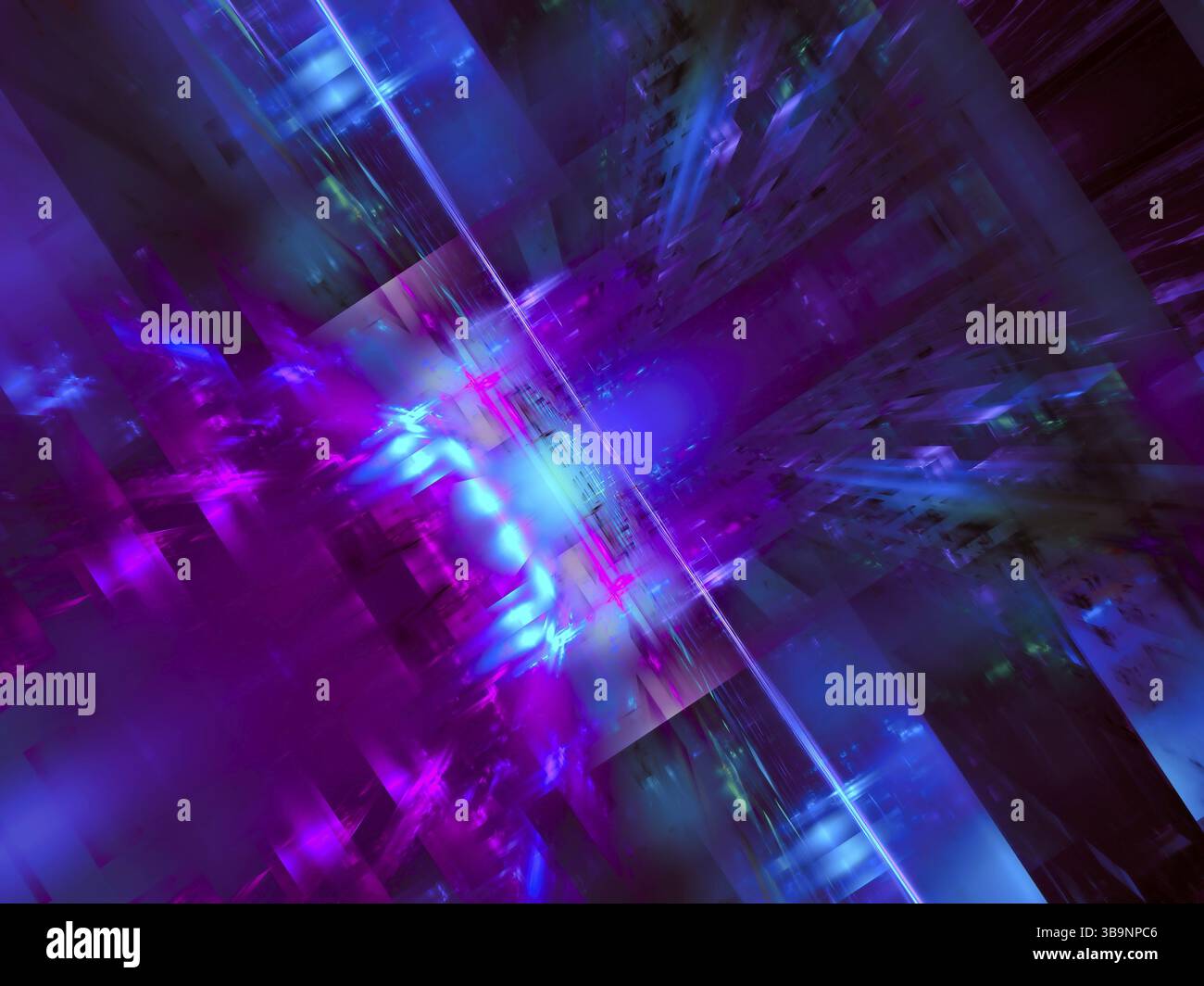 Blue and purple blur. Tech or sci fi background. Fractal art: tunnel or ...