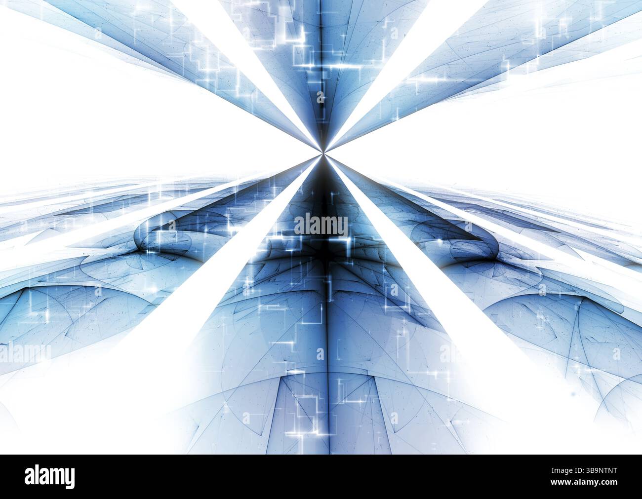 Abstract white and blue tech background - computer-generated image. Fractal art: glass surface ...