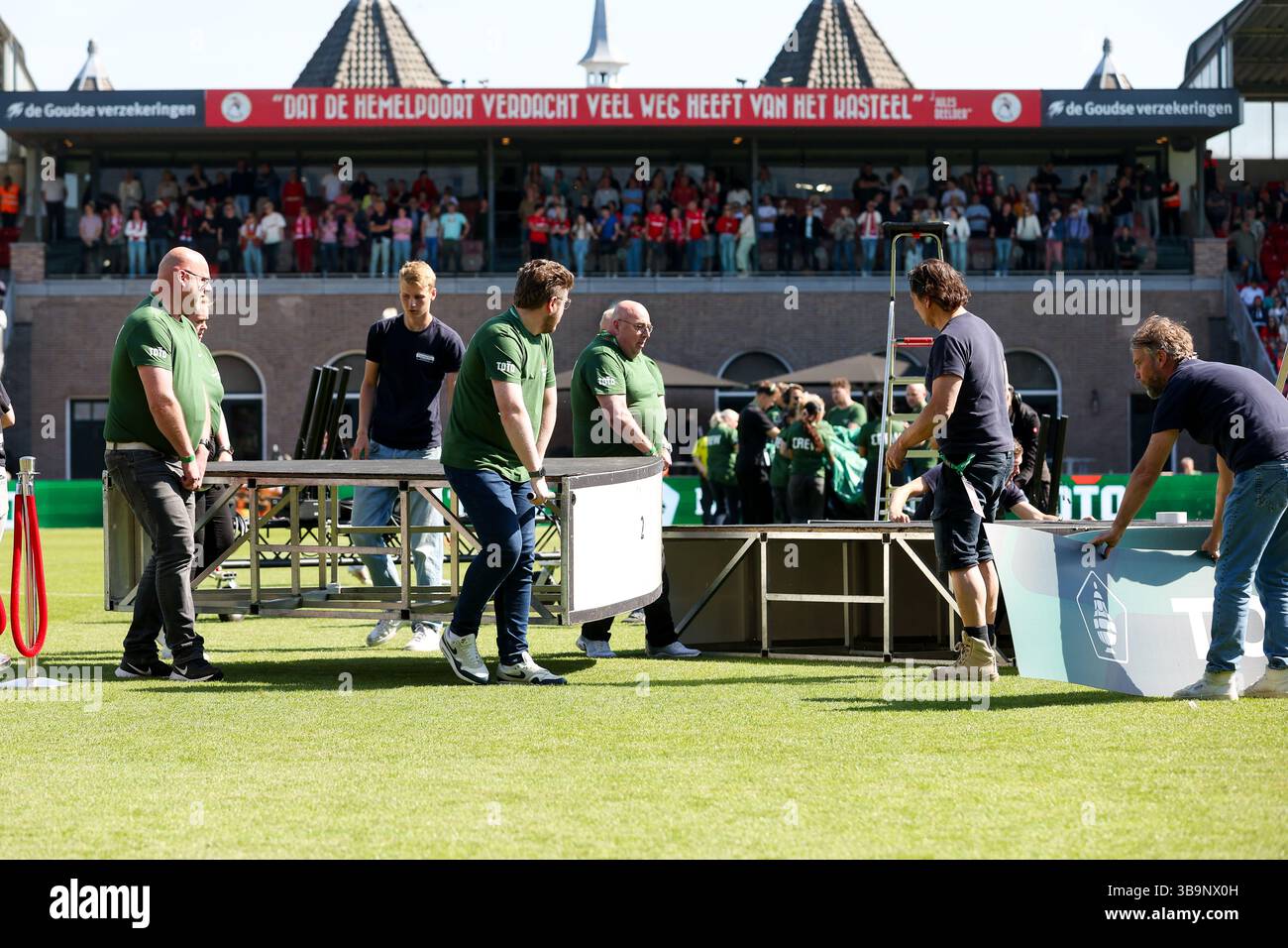 ROTTERDAM, NETHERLANDS - MAY 10: The crew building up the podium and ...