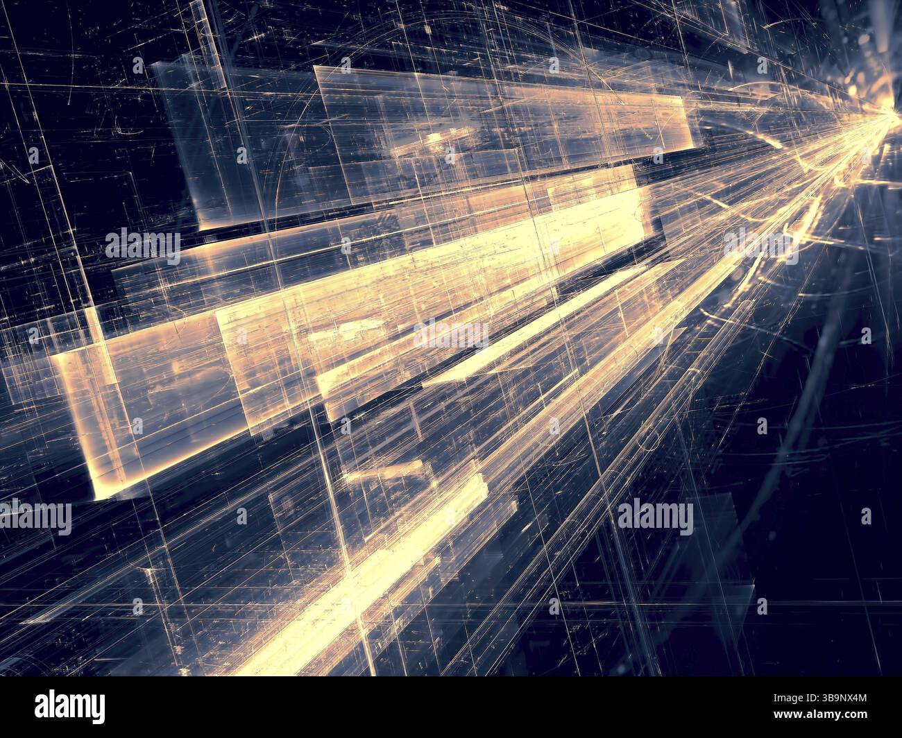 Abstract technology background - computer-generated 3d illustration. Fractal art: glowing in ...