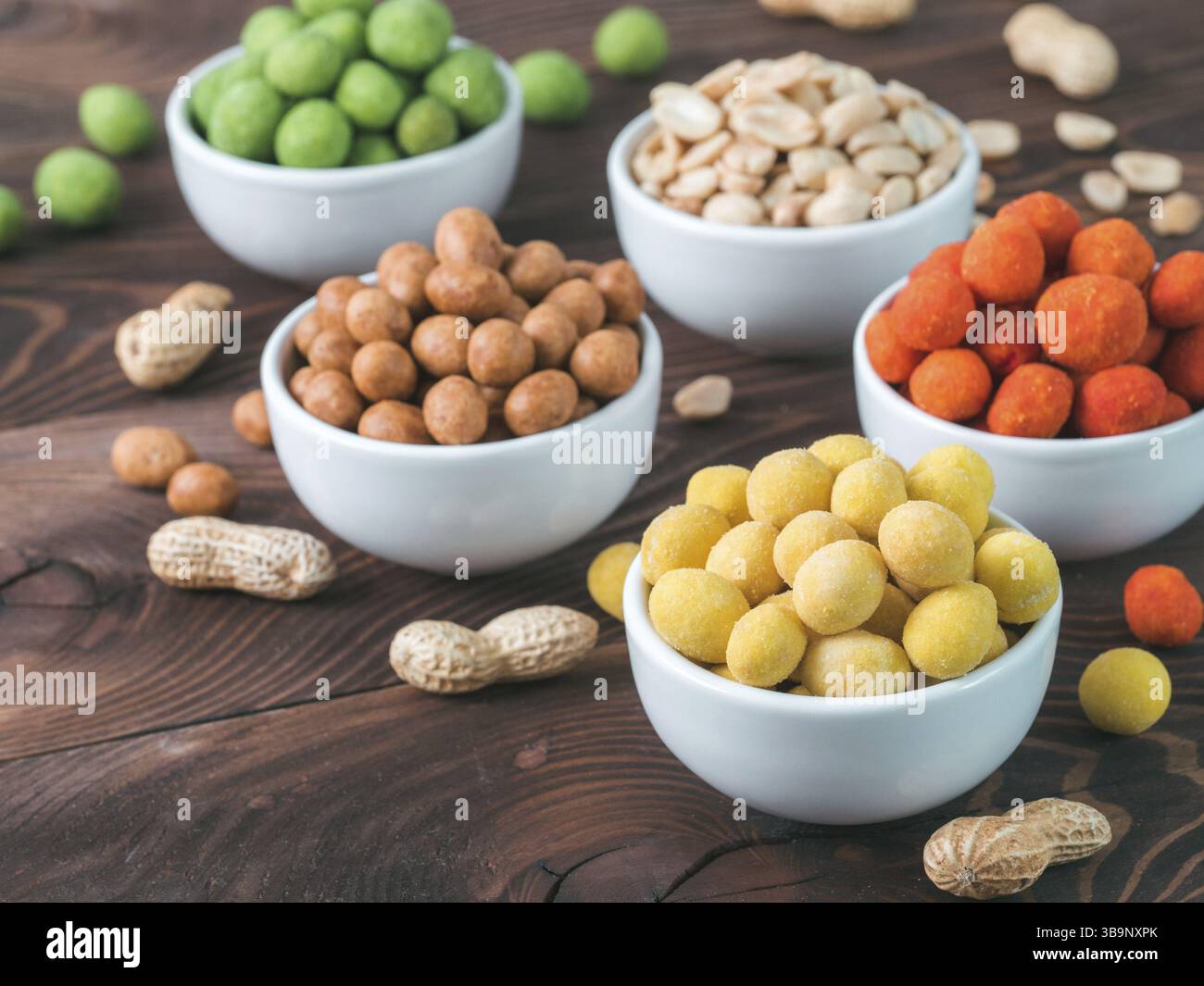 Assortment of different peanuts snack for beer, wine, party bar. Salted ...