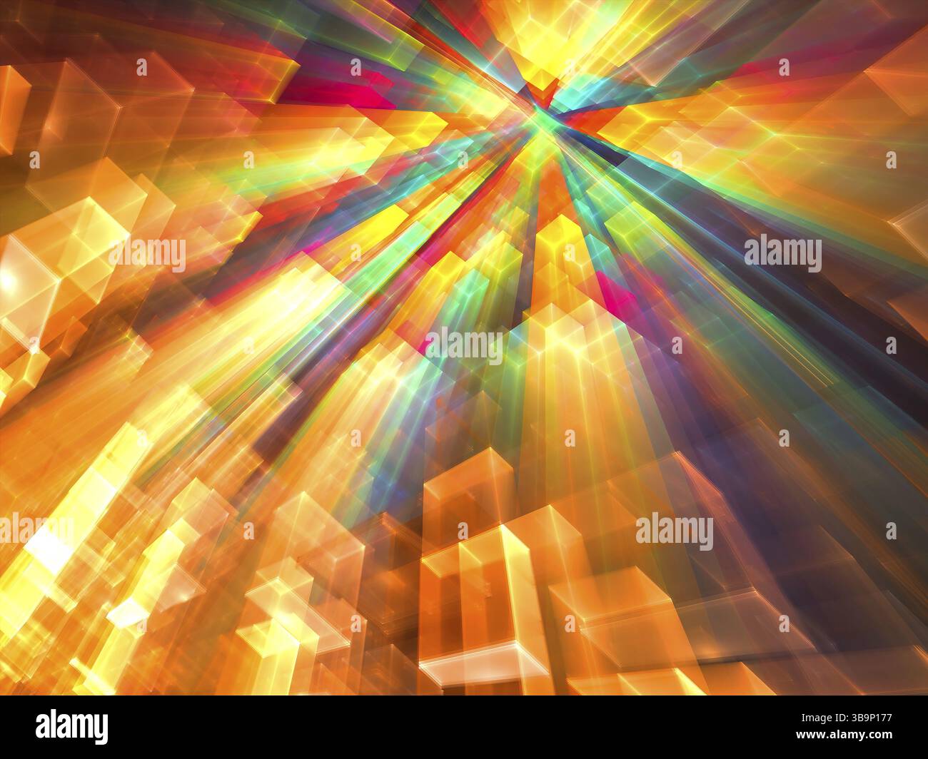 Digital city under futuristic sun. Abstract computer-generated image ...