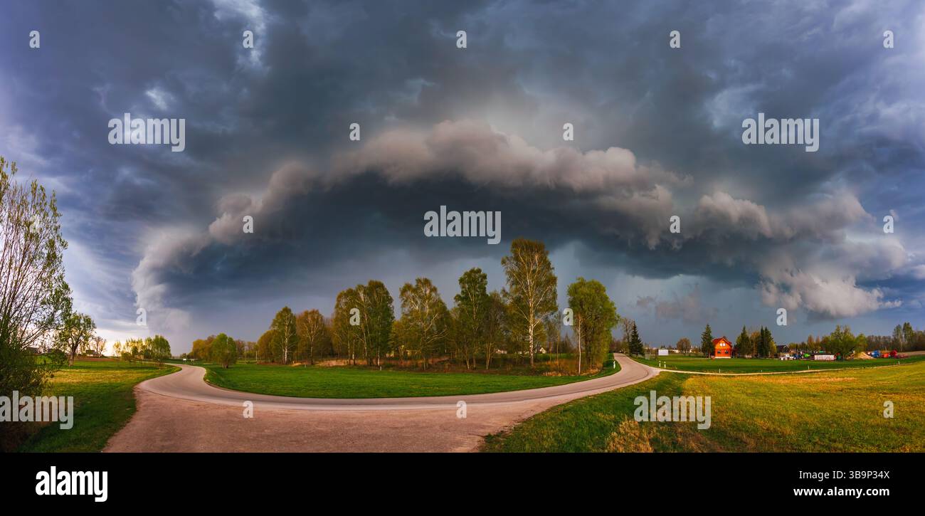 Supercell, shelf, arcus storm clouds over the fields in summer Stock ...