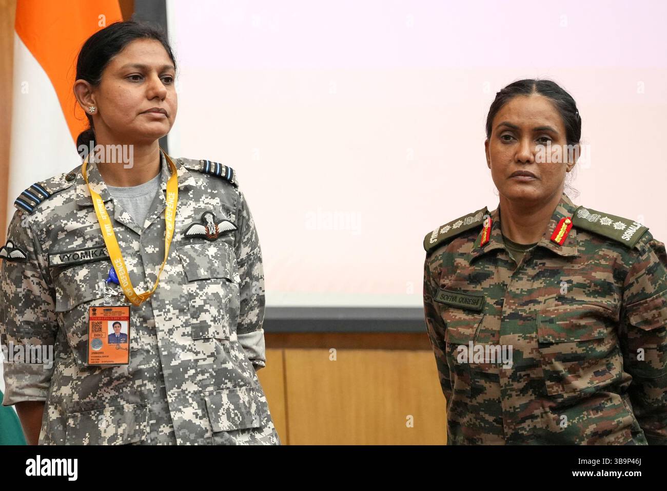 Colonel Sofia Qureshi, right, and Wing Commander Vyomika Singh leave ...