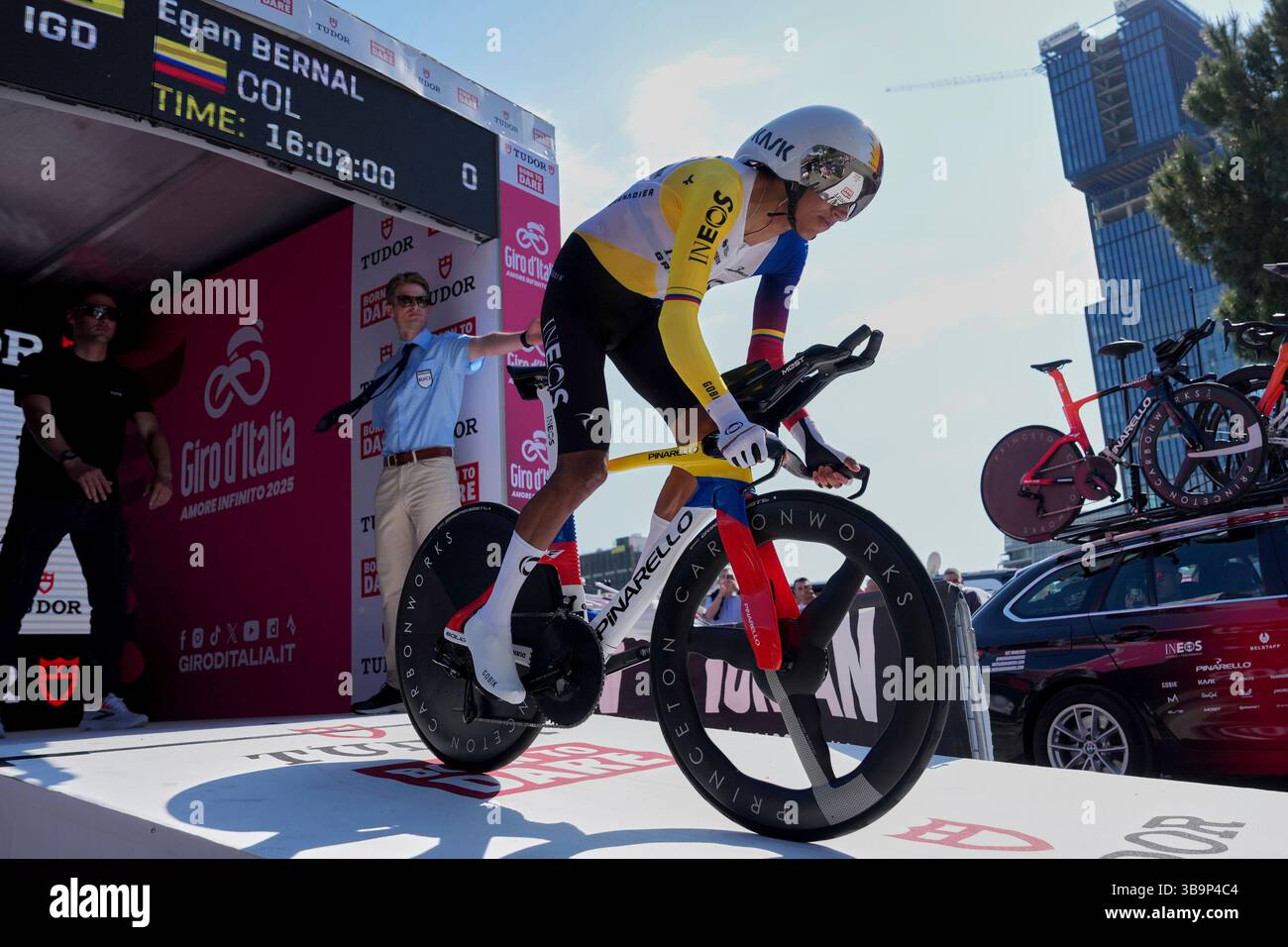 Colombia's Egan Bernal at the start of the time trial stage 2 of the ...