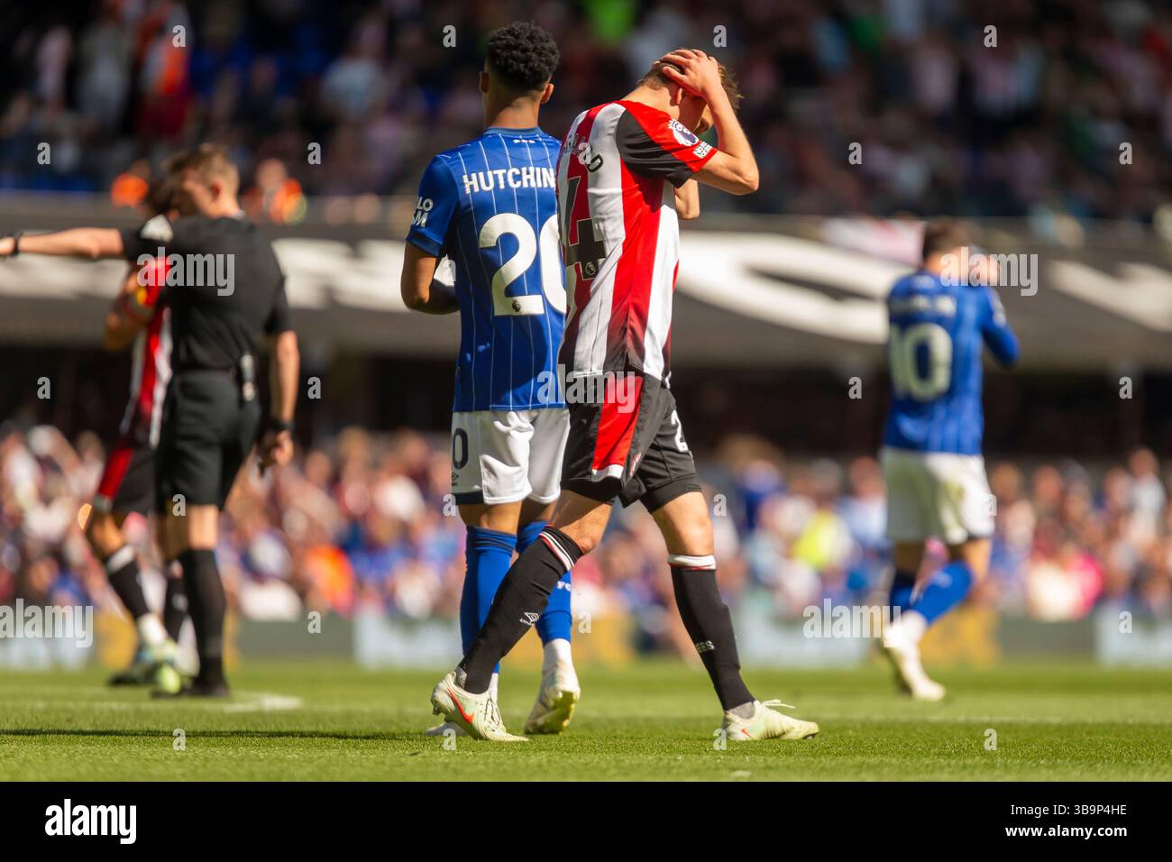 Mikkel Damsgaard of Brentford reacts during the Premier League match ...
