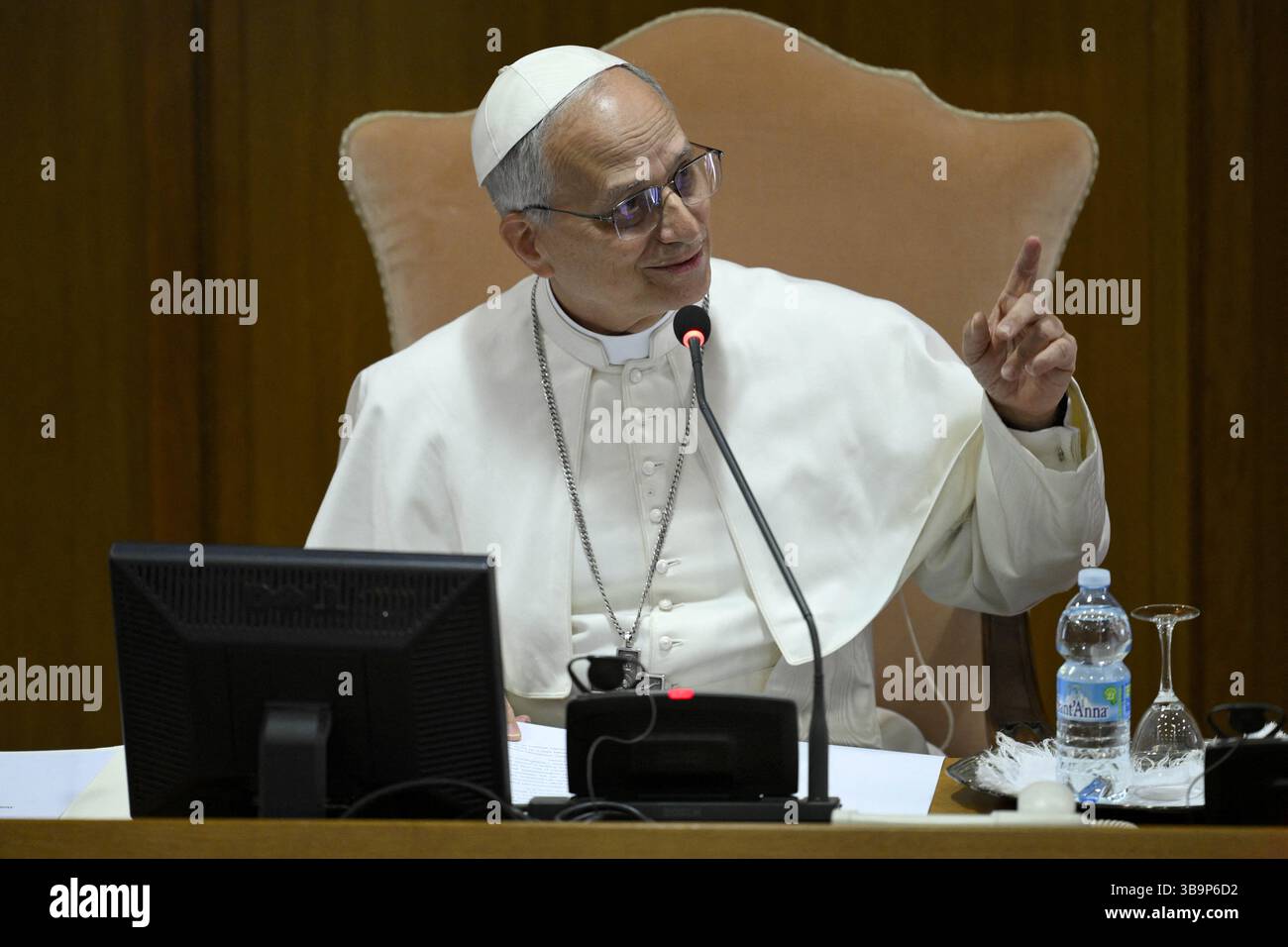 Vatican on May 10, 2025. Pope Leo XIV delivers his first official ...