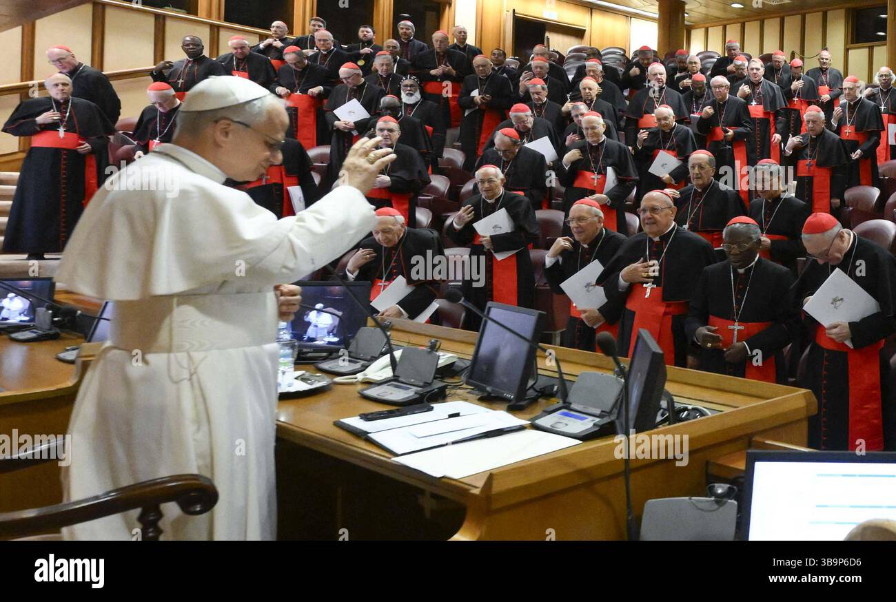 Vatican on May 10, 2025. Pope Leo XIV delivers his first official ...