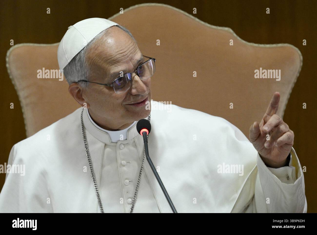 Vatican on May 10, 2025. Pope Leo XIV delivers his first official ...