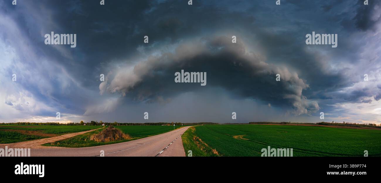 Supercell, shelf, arcus storm clouds over the fields in summer Stock ...