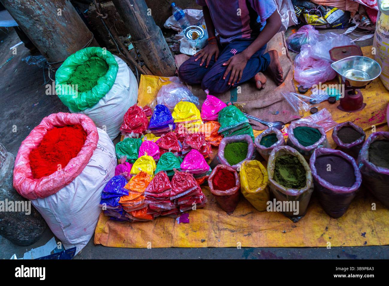 Coloured/colored powder dyes on sale in street for use in Indian Hindu ...