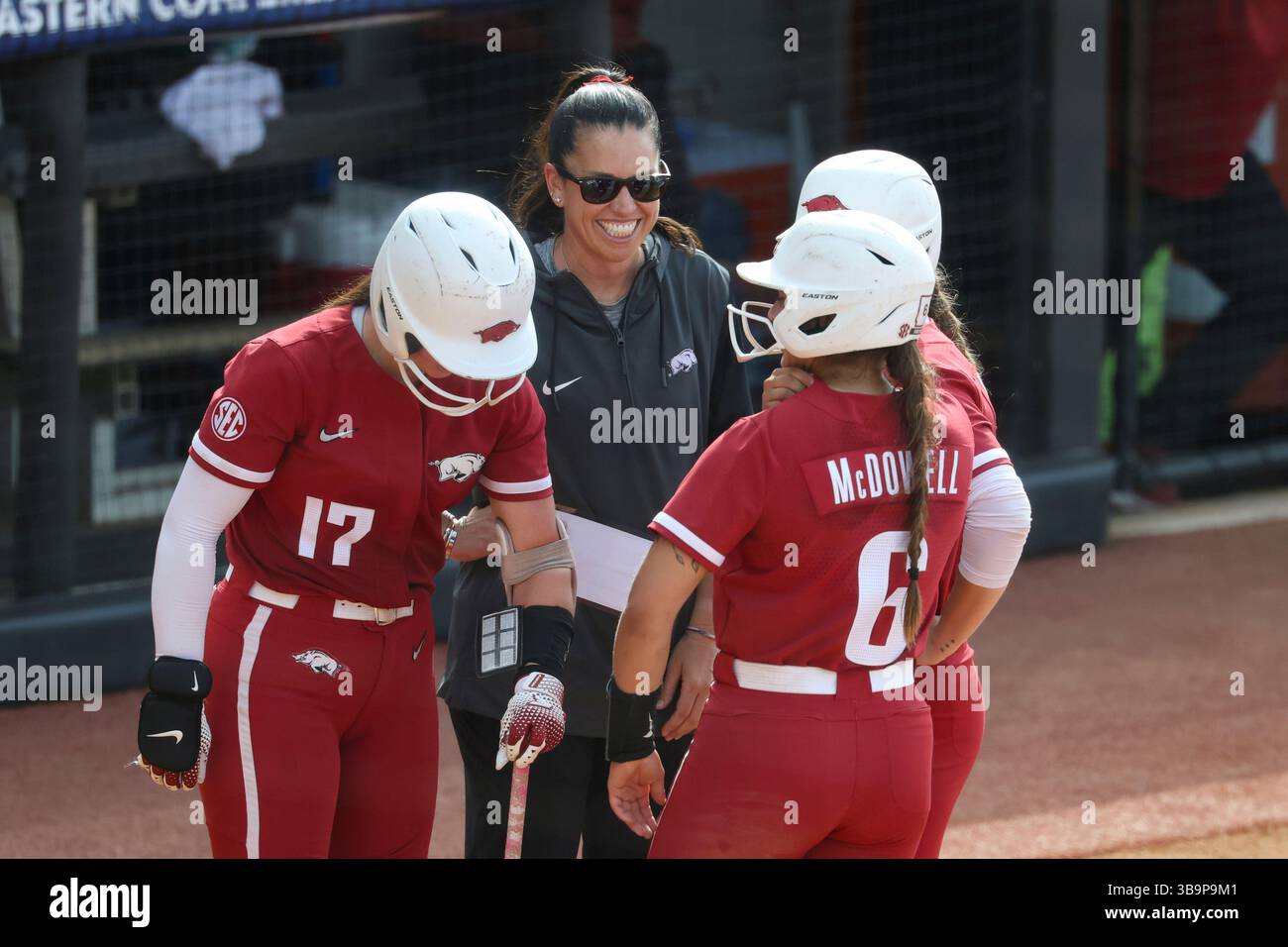 ATHENS, GA - MAY 09: Arkansas head coach Courtney Deifel smiles and ...