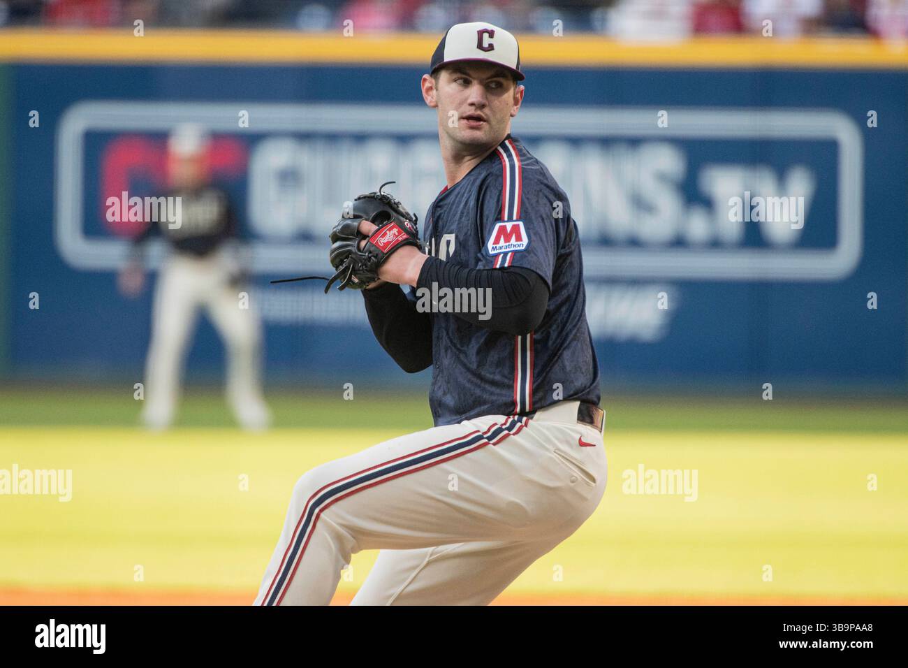 Cleveland Guardians starting pitcher Gavin Williams delivers against ...