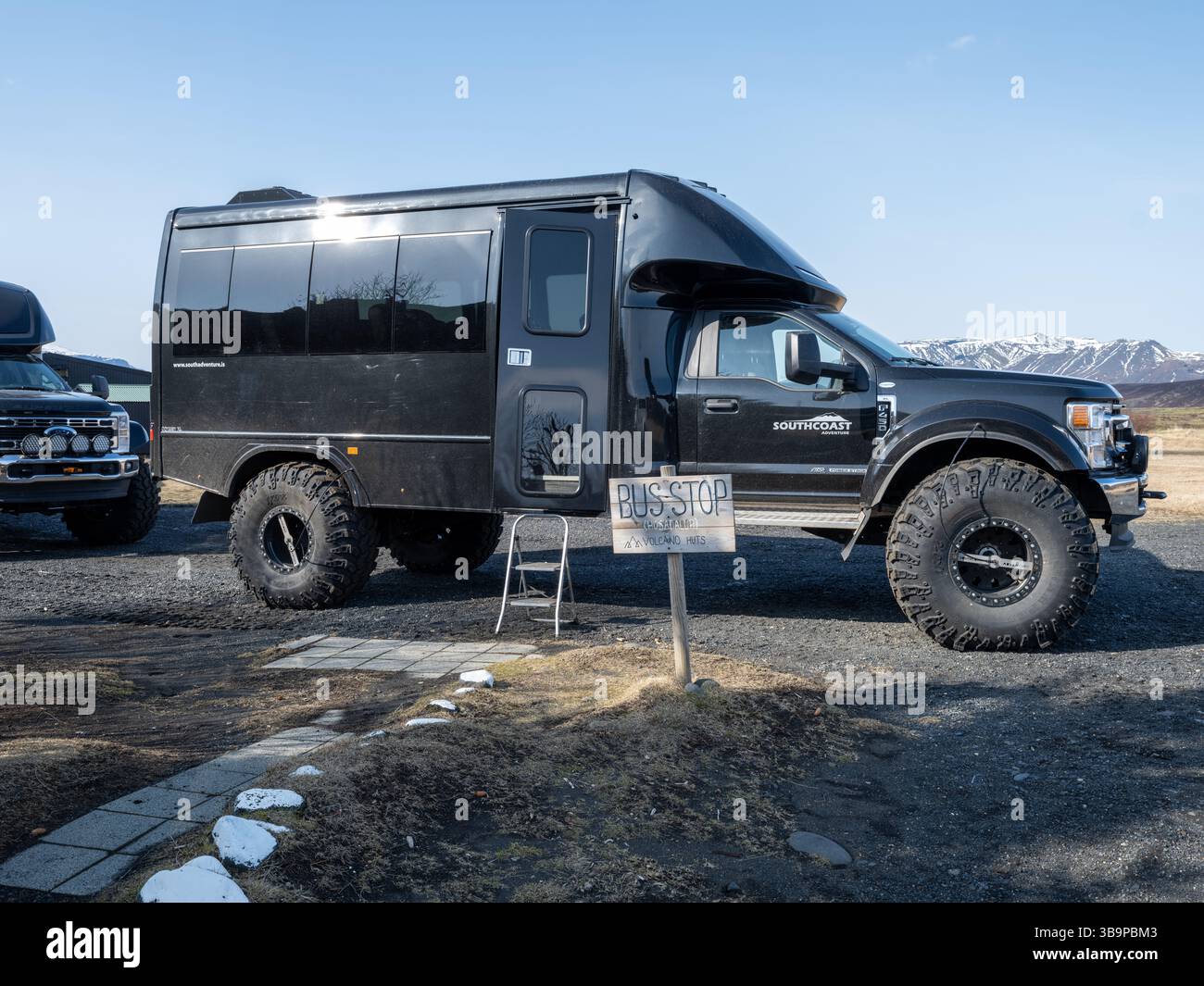 April 2025 - Black Ford F450 super jeep minibus in the Thorsmork valley ...