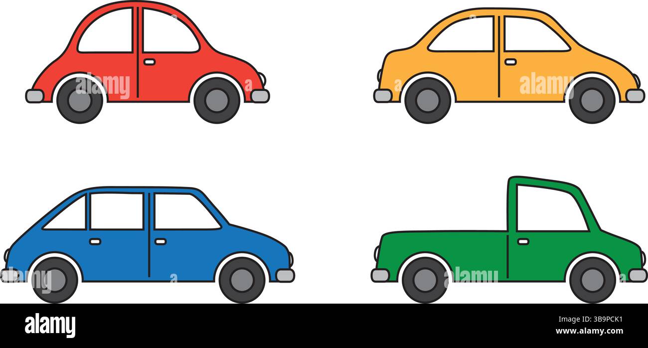 set of different colorful cars isolated simple vector illustration ...