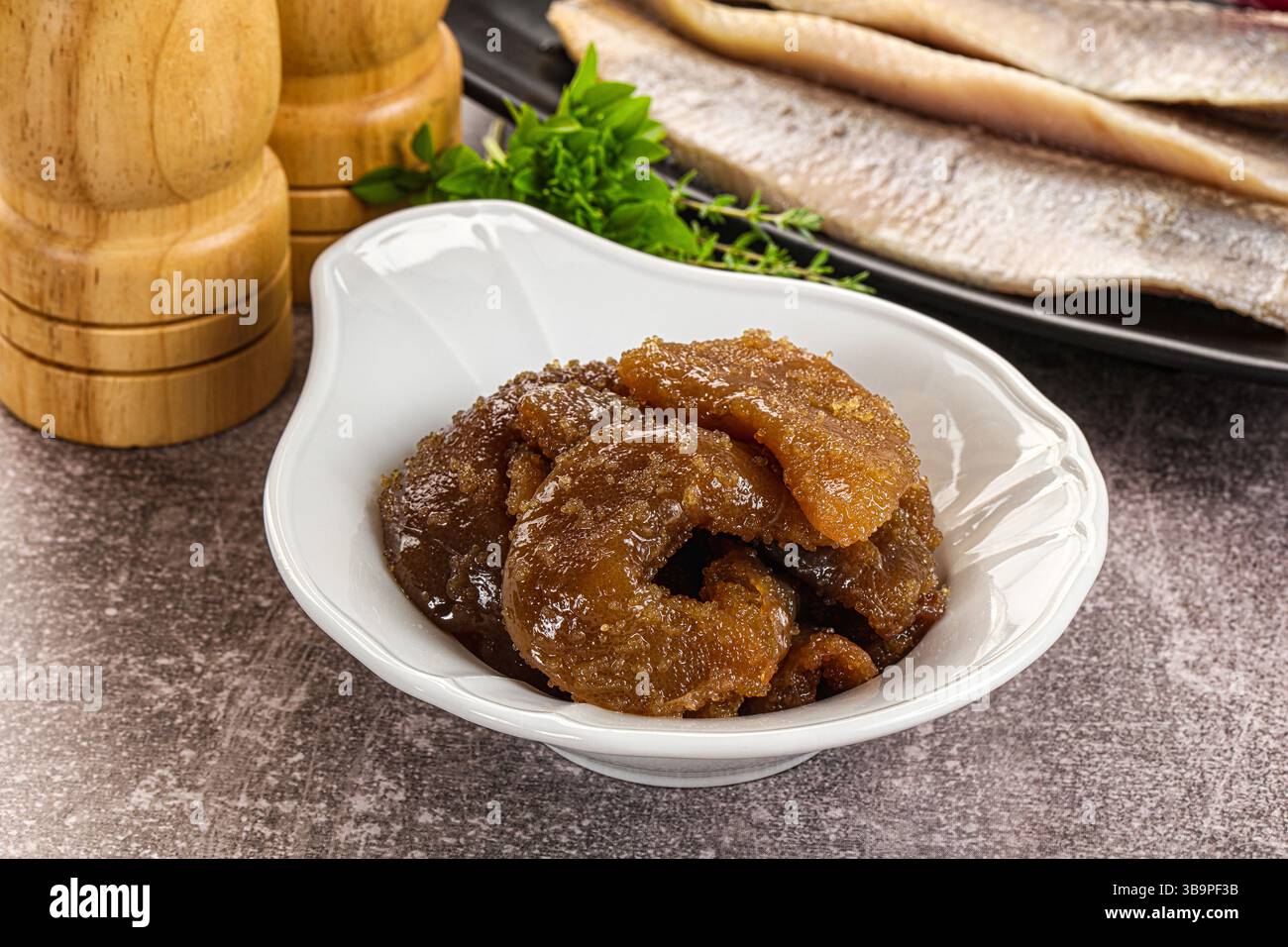 Salted Herring roe snack in the plate Stock Photo - Alamy