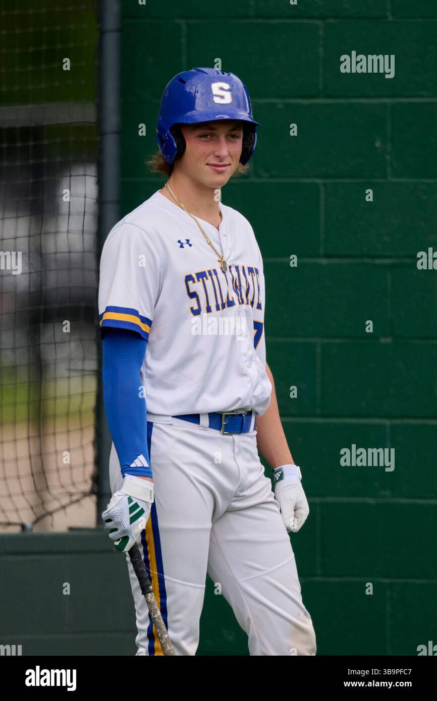 Stillwater Pioneers Ethan Holliday (7) on deck during a High School ...