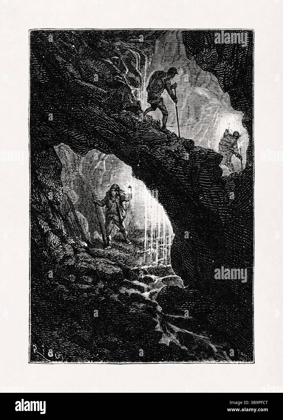 Illustration by Édouard Riou depicting the Professor Lidenbrock, Axel ...