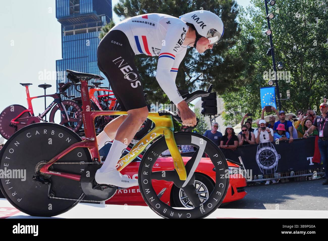 Britain's Josh Tarling pedals during the time trial stage 2 of the Giro ...