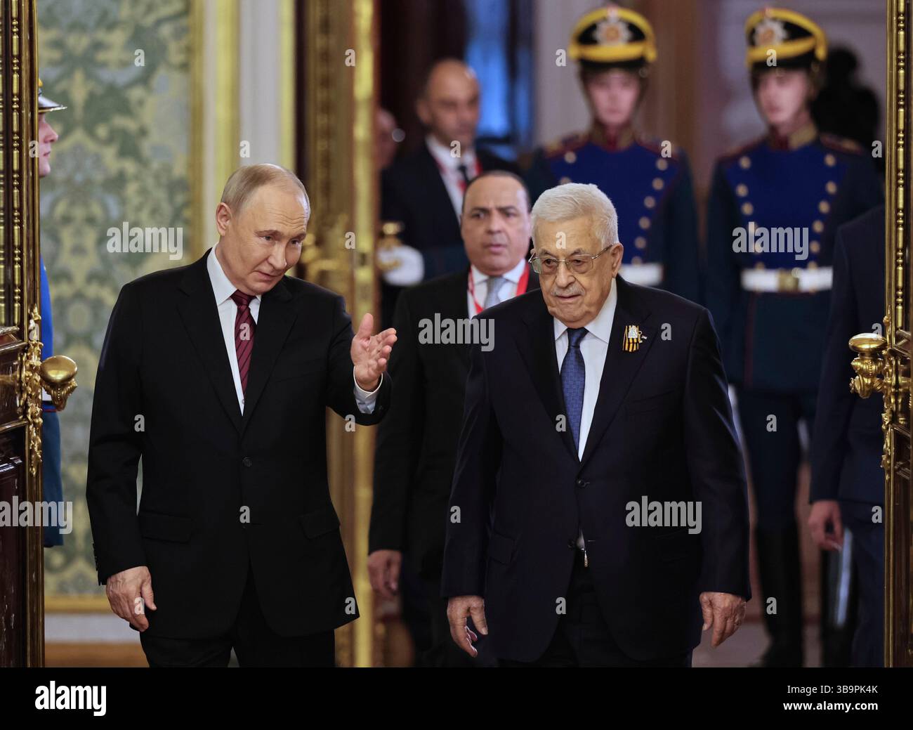 Russian President Vladimir Putin, left, welcomes Palestinian President ...