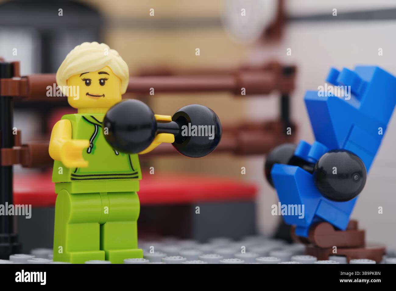 Tambov, Russian Federation - March 29, 2025 A happy Lego woman ...