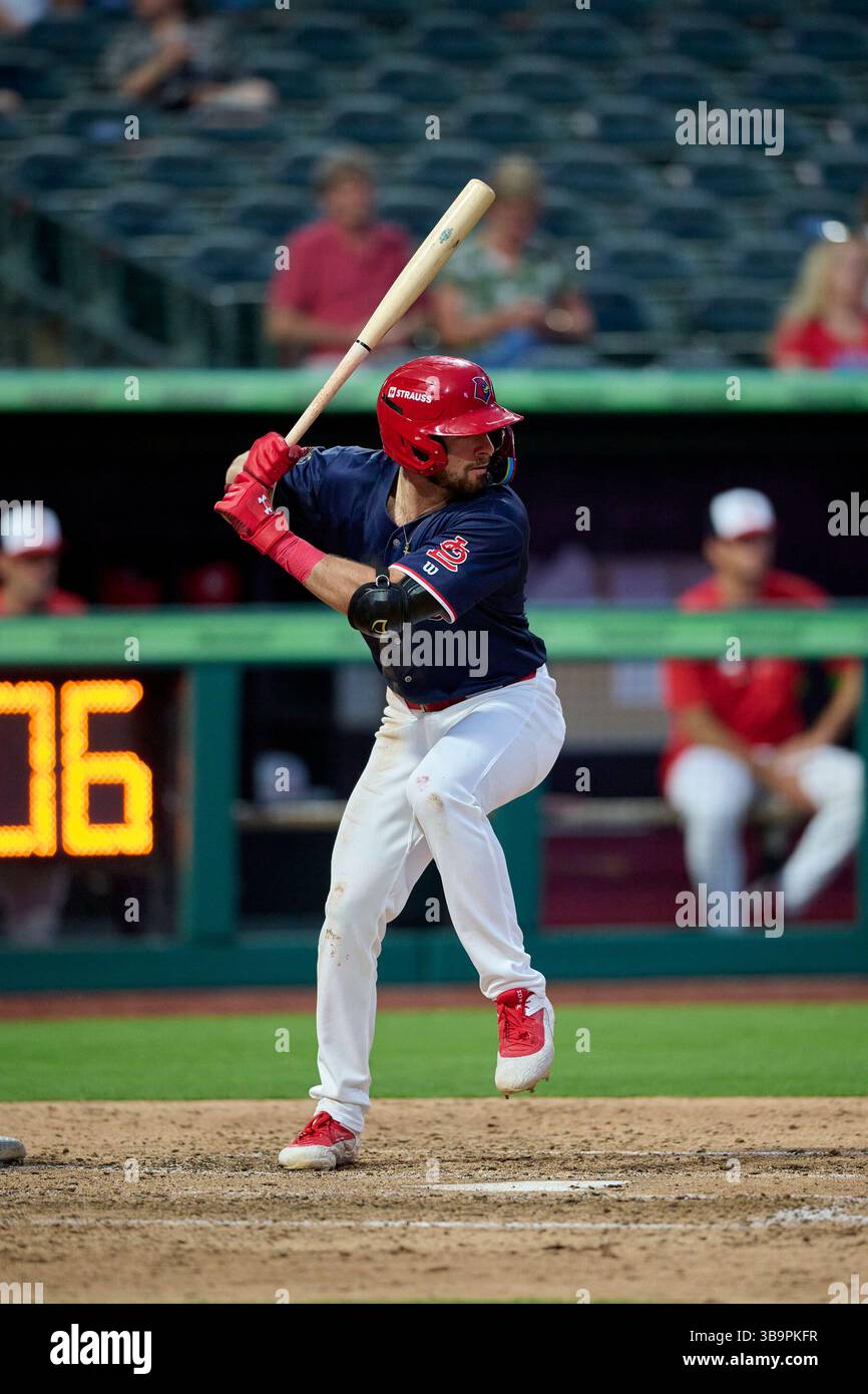 Memphis Redbirds Thomas Saggese (43) bats during an MiLB International ...