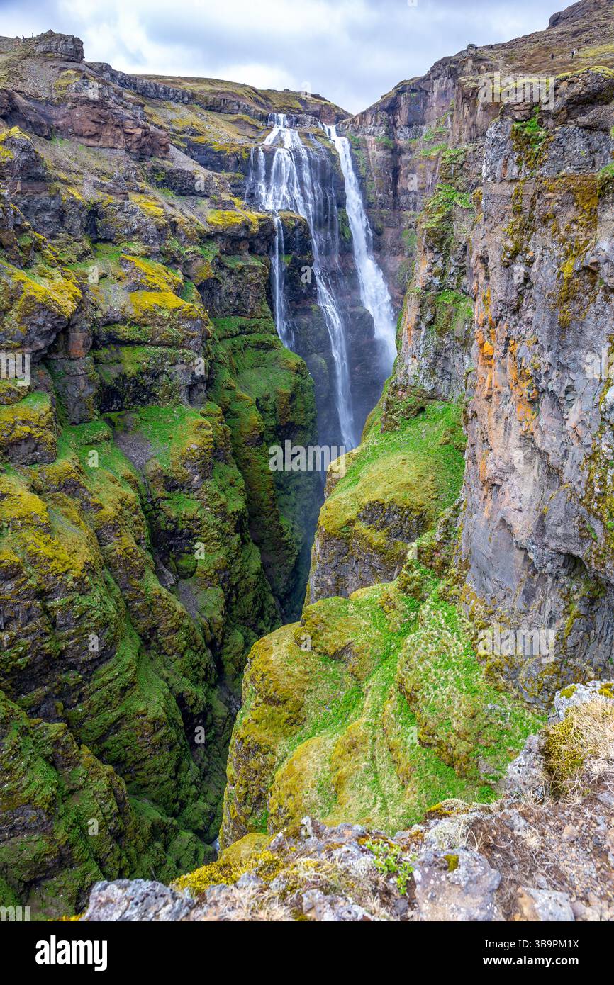 Glymur waterfall in Hvalfjordur, Vesturland, Iceland, tall cascades ...