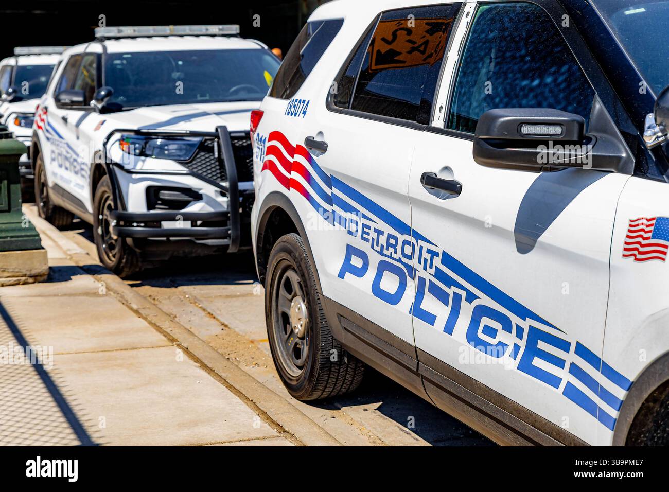Detroit, MI, USA - 04-22-2025: Close-up photo of a Detroit Police ...