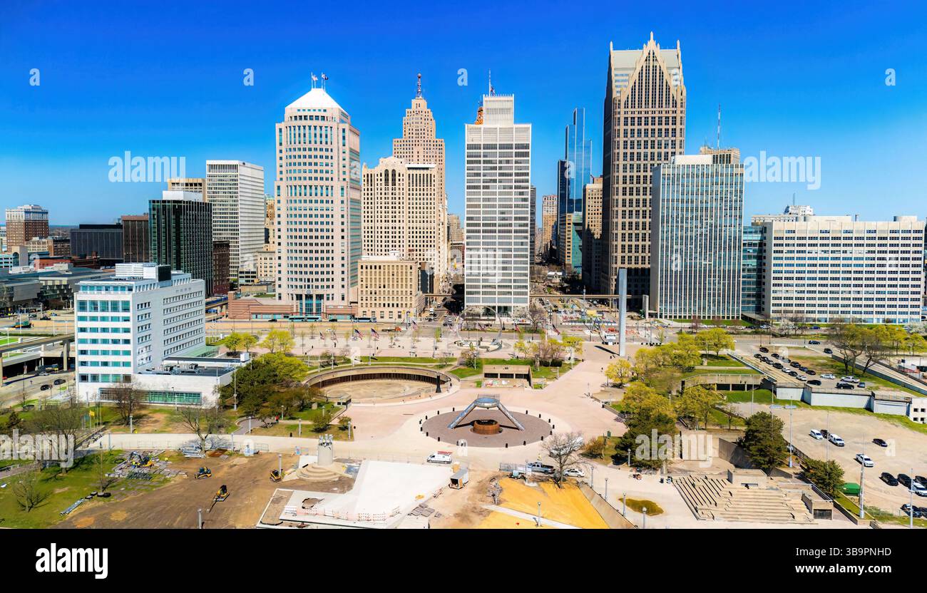 Scenic panoramic photo of Hart Plaza in downtown Detroit, Michigan ...