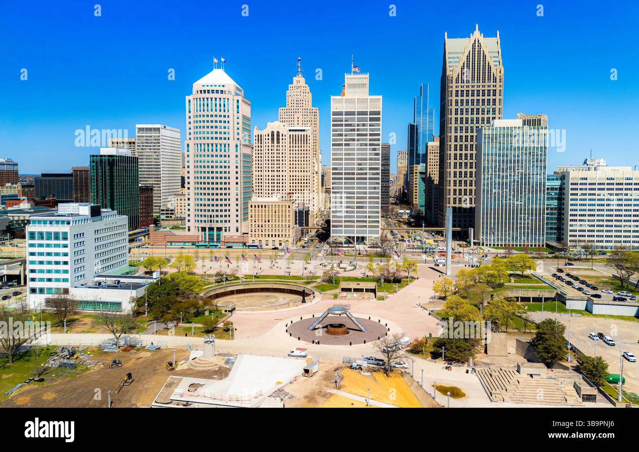 Scenic panoramic photo of Hart Plaza in downtown Detroit, Michigan ...