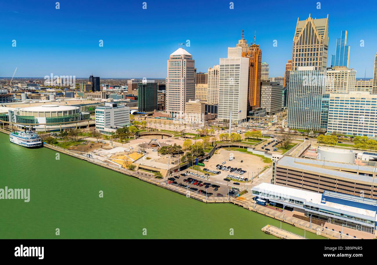 Panoramic photo of Hart Plaza in downtown Detroit, Michigan, featuring ...