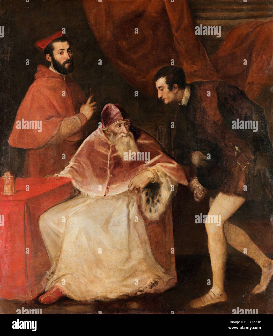 Pope Paul III and his Grandsons Cardinal Alessandro Farnese (left), and ...