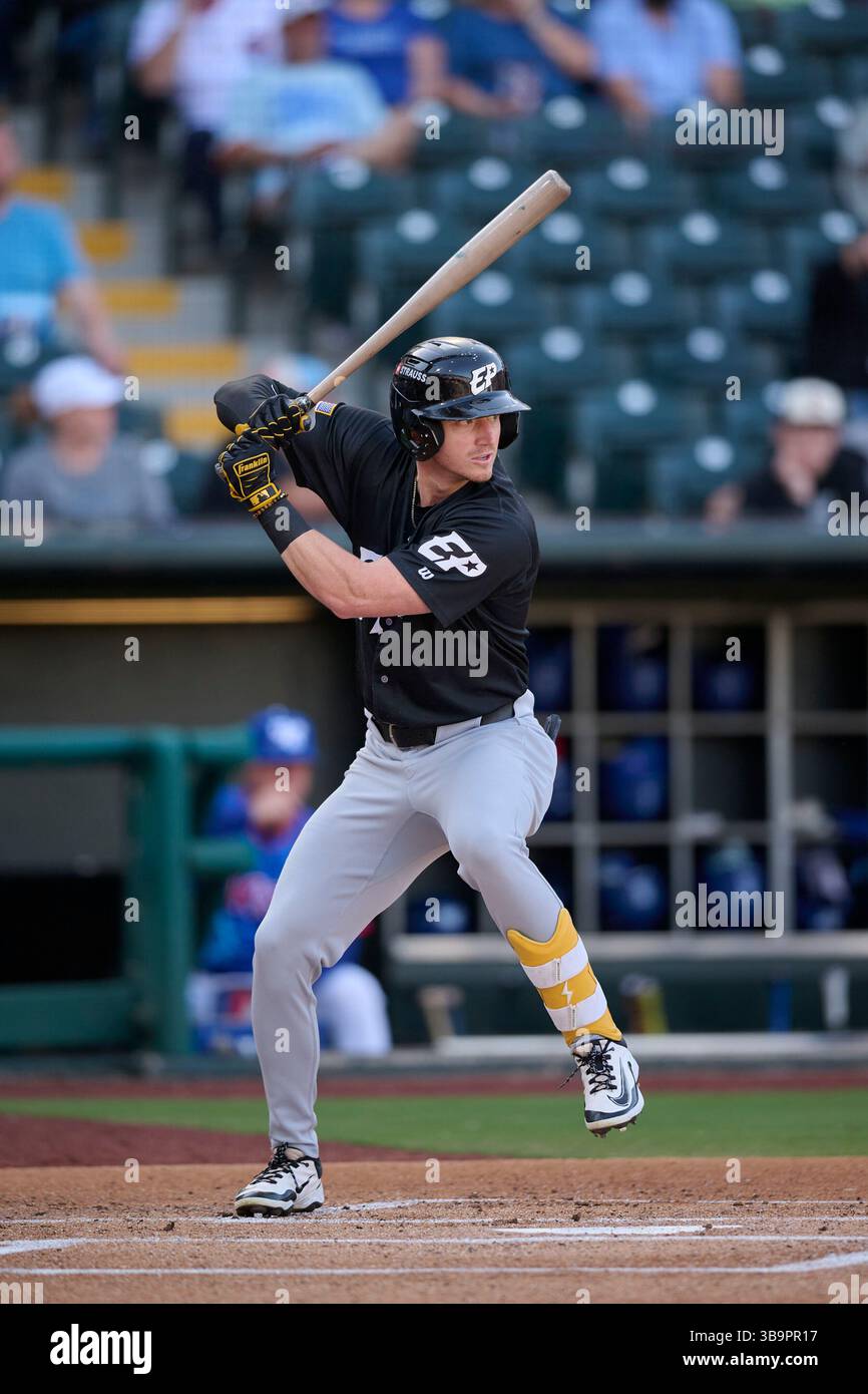 El Paso Chihuahuas Bryce Johnson (9) bats during an MiLB Pacific Coast ...