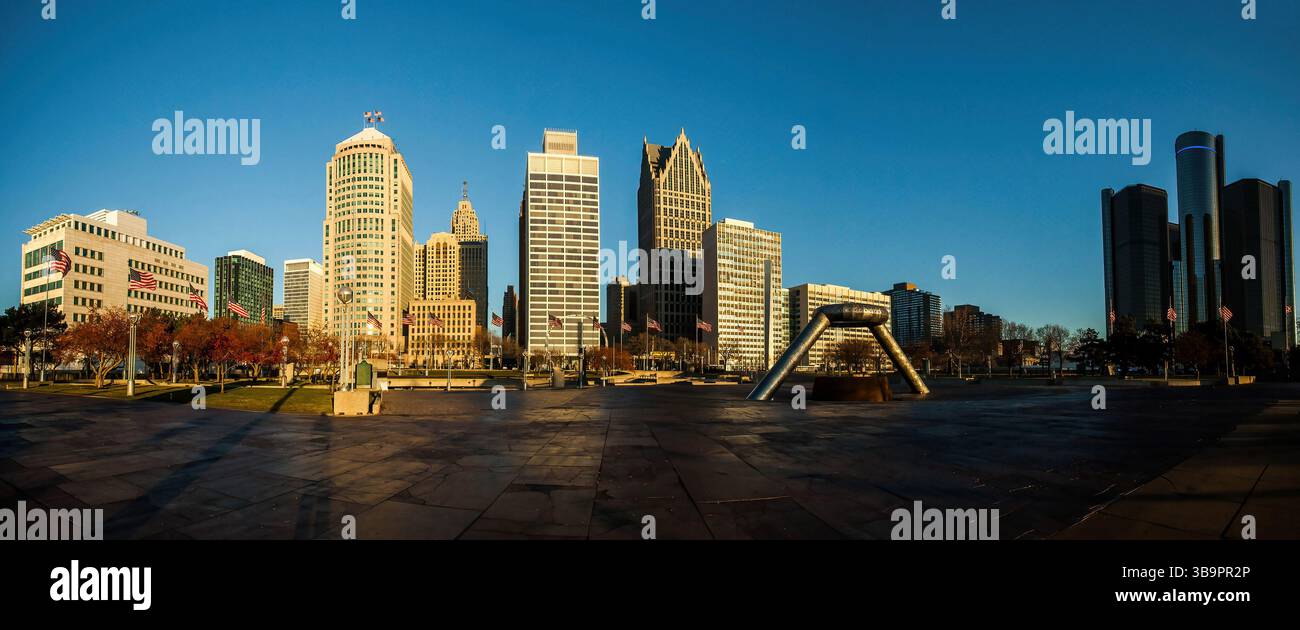 Scenic panoramic photo of Hart Plaza in downtown Detroit, Michigan ...
