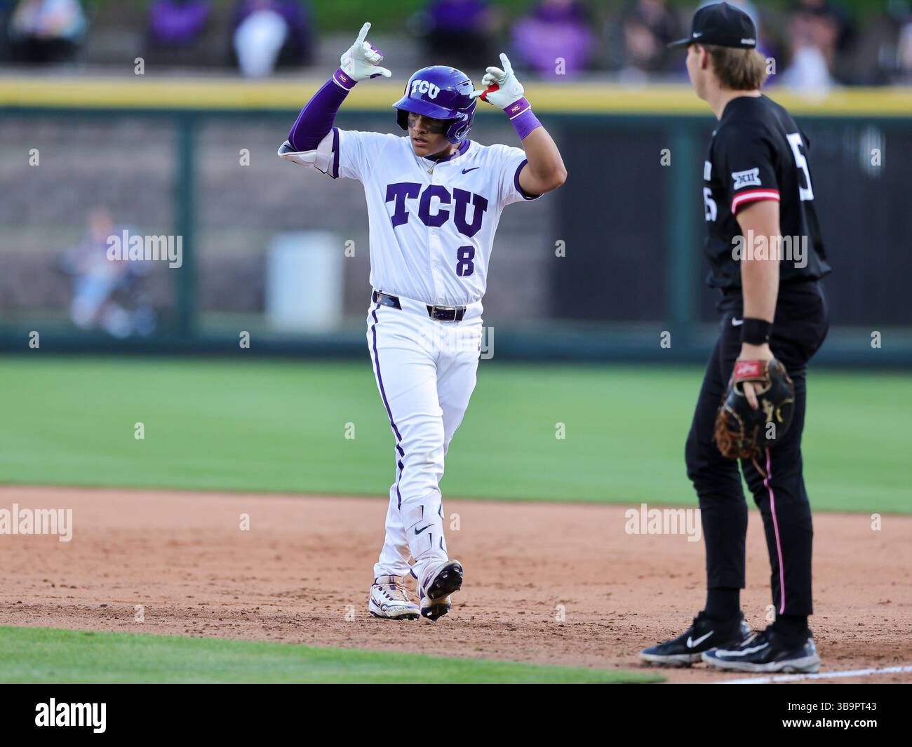 May 9, 2025: Texas Christian University's Isaac Cadena (8) celebrates ...