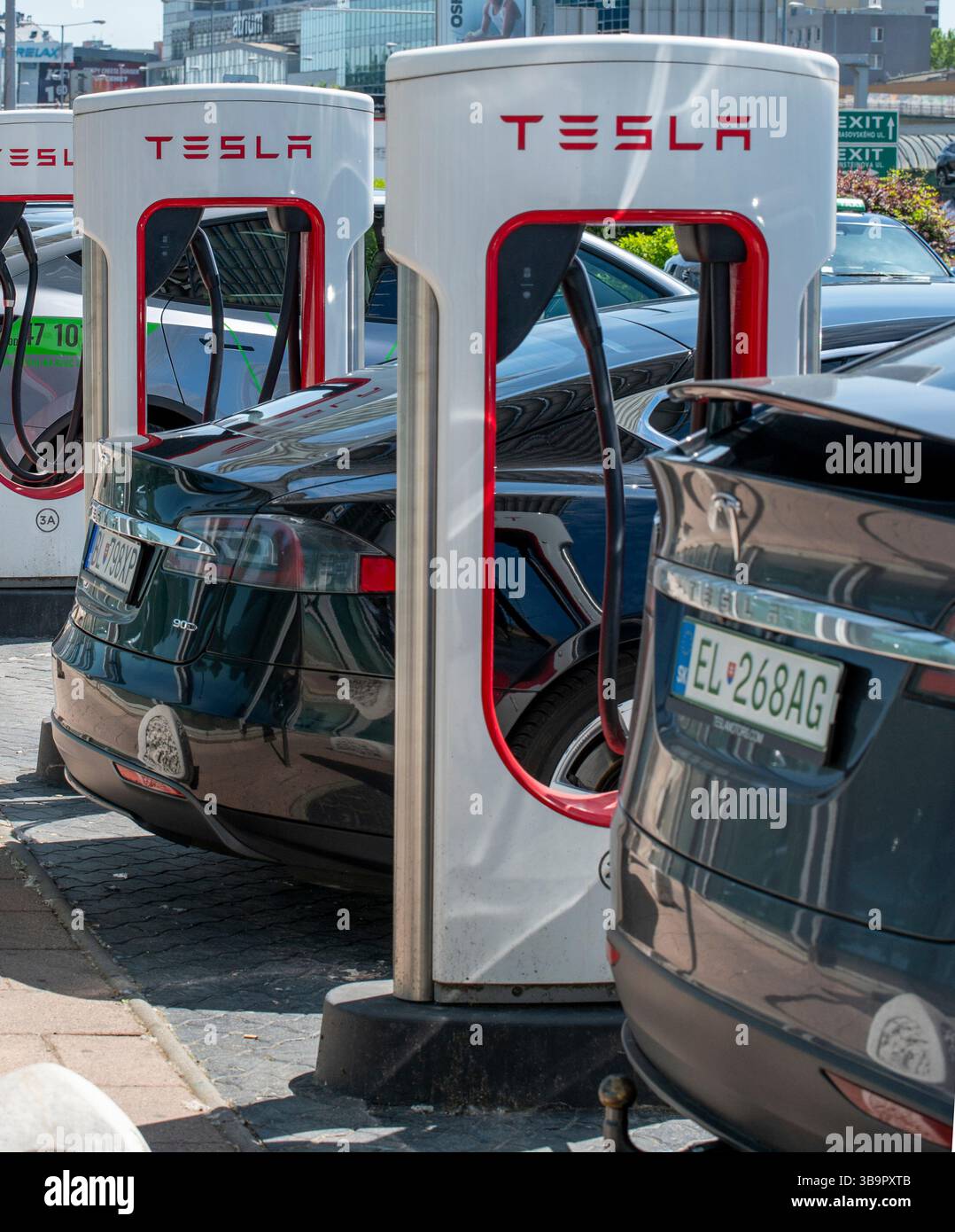 Bratislava, Slovakia - May, 10, 2025 : Tesla charging station. Tesla ...