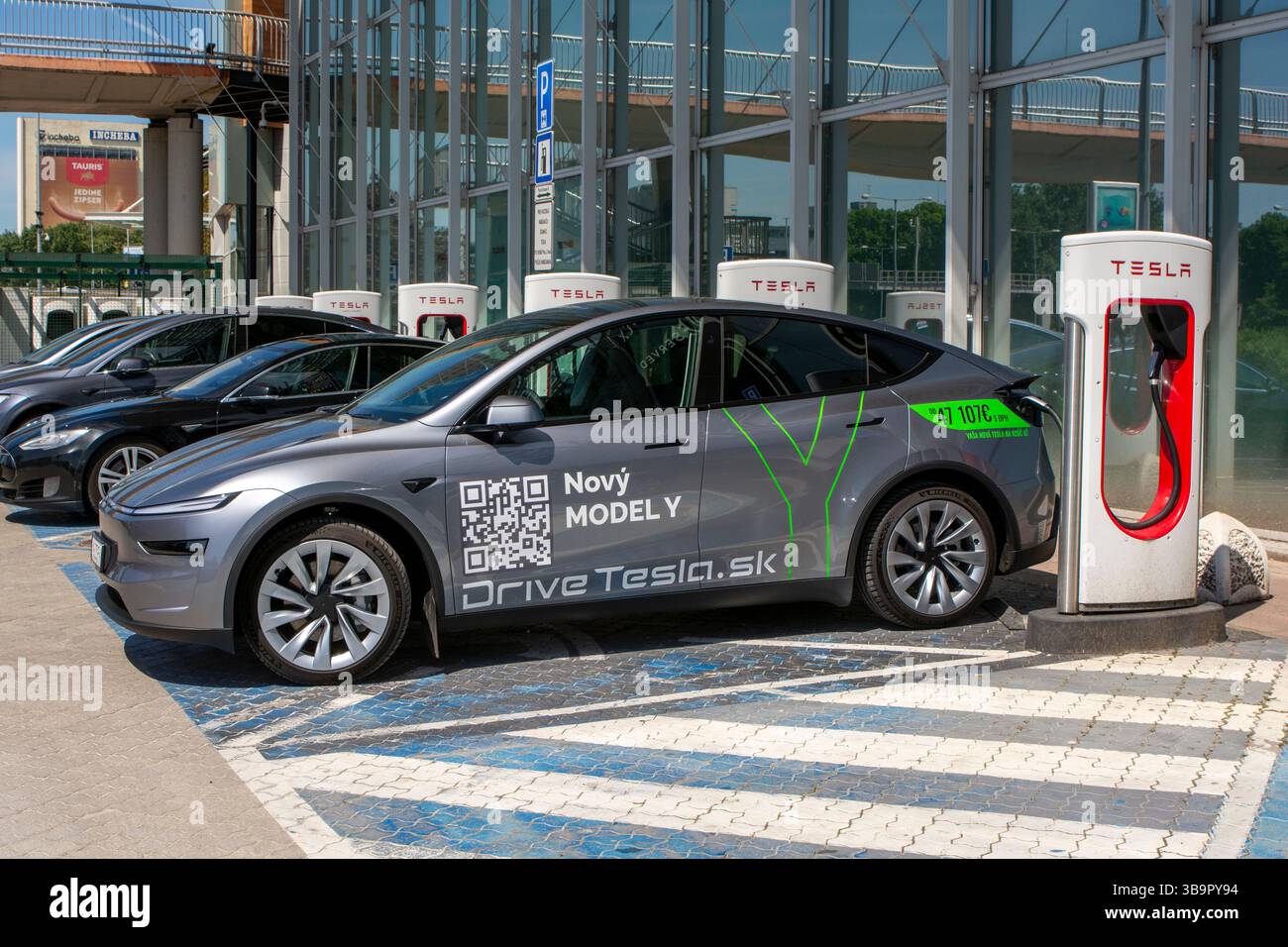 Bratislava, Slovakia - May, 10, 2025 : Tesla charging station. Tesla ...